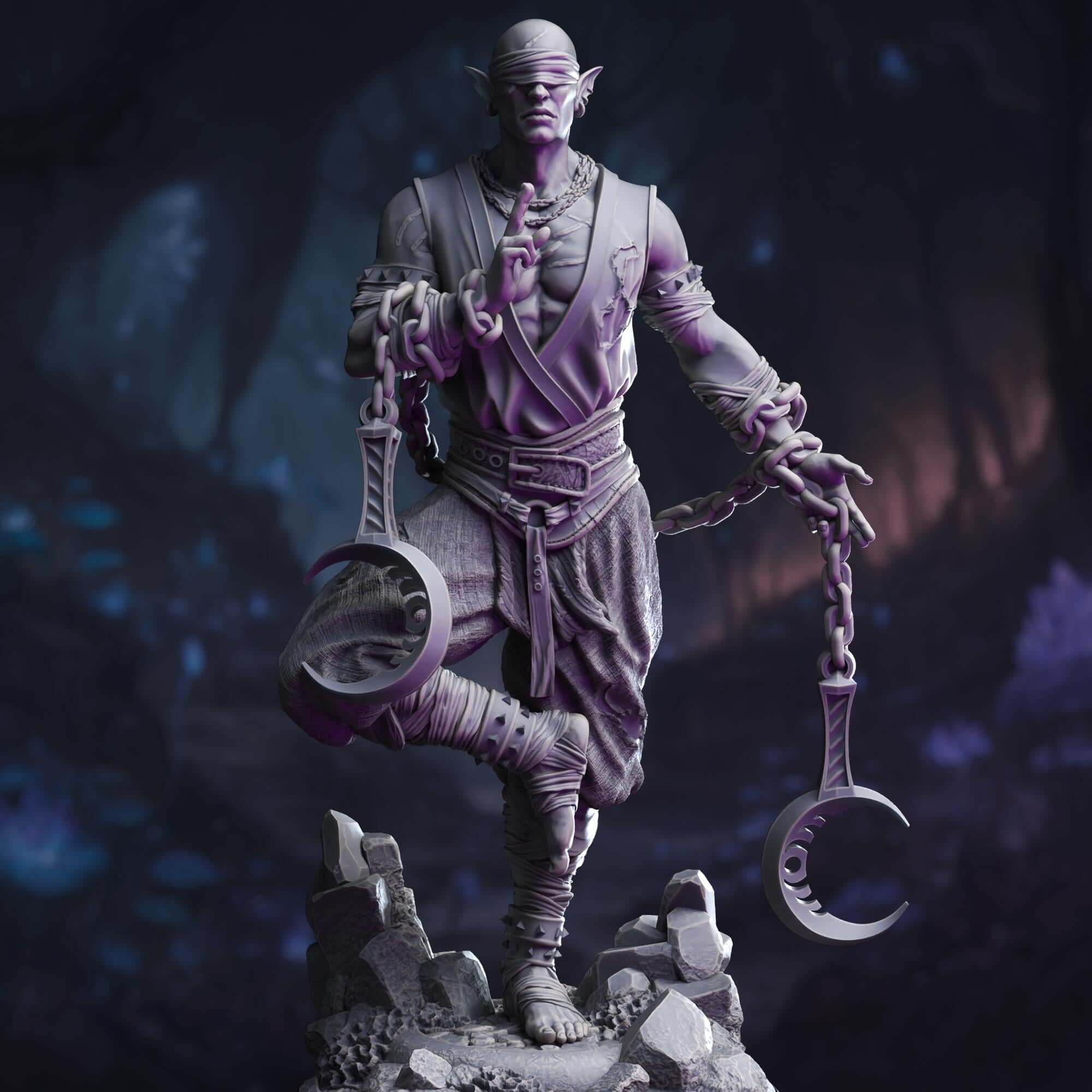 Drow Lunar Monk - Uxas the Reborn Miniature – WyrdWood Creations